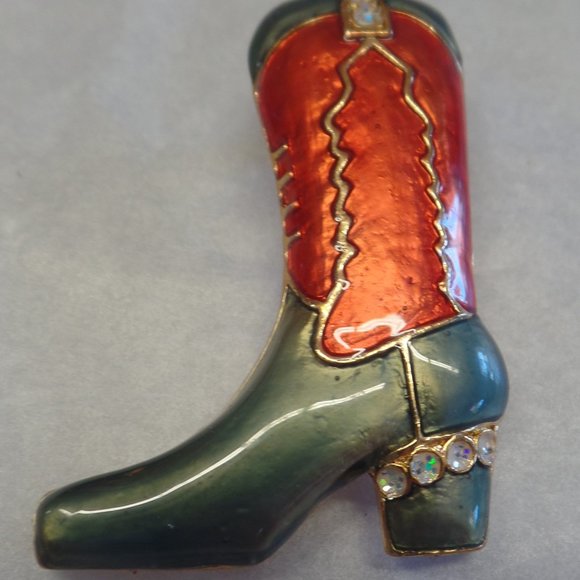 Unbranded | Jewelry | Brown Green Enamel Goldtone Cowgirl Boot Brooch ...